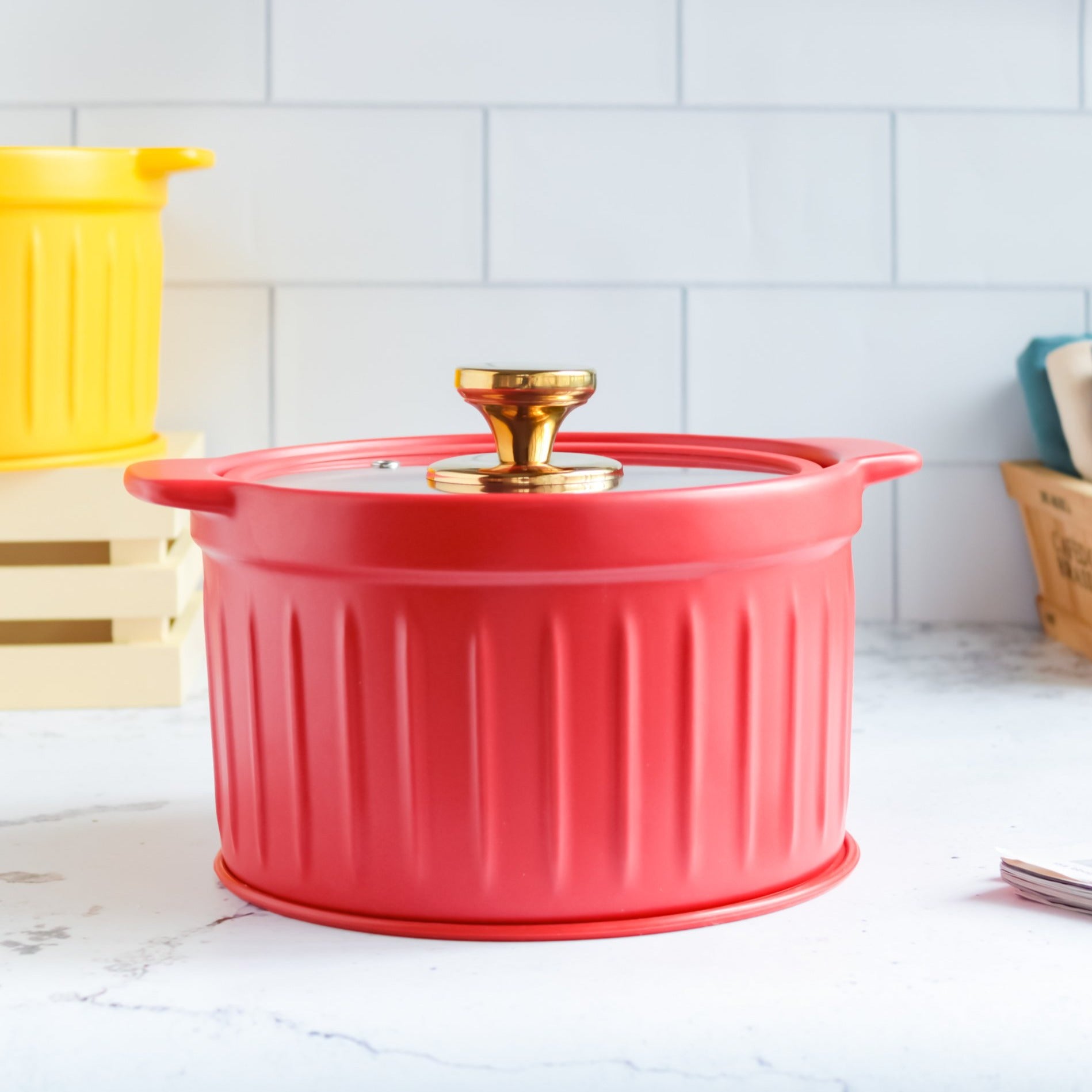 Cooking Pot with Glass Lid Red Online - Premium Cooking Pot | Nestasia