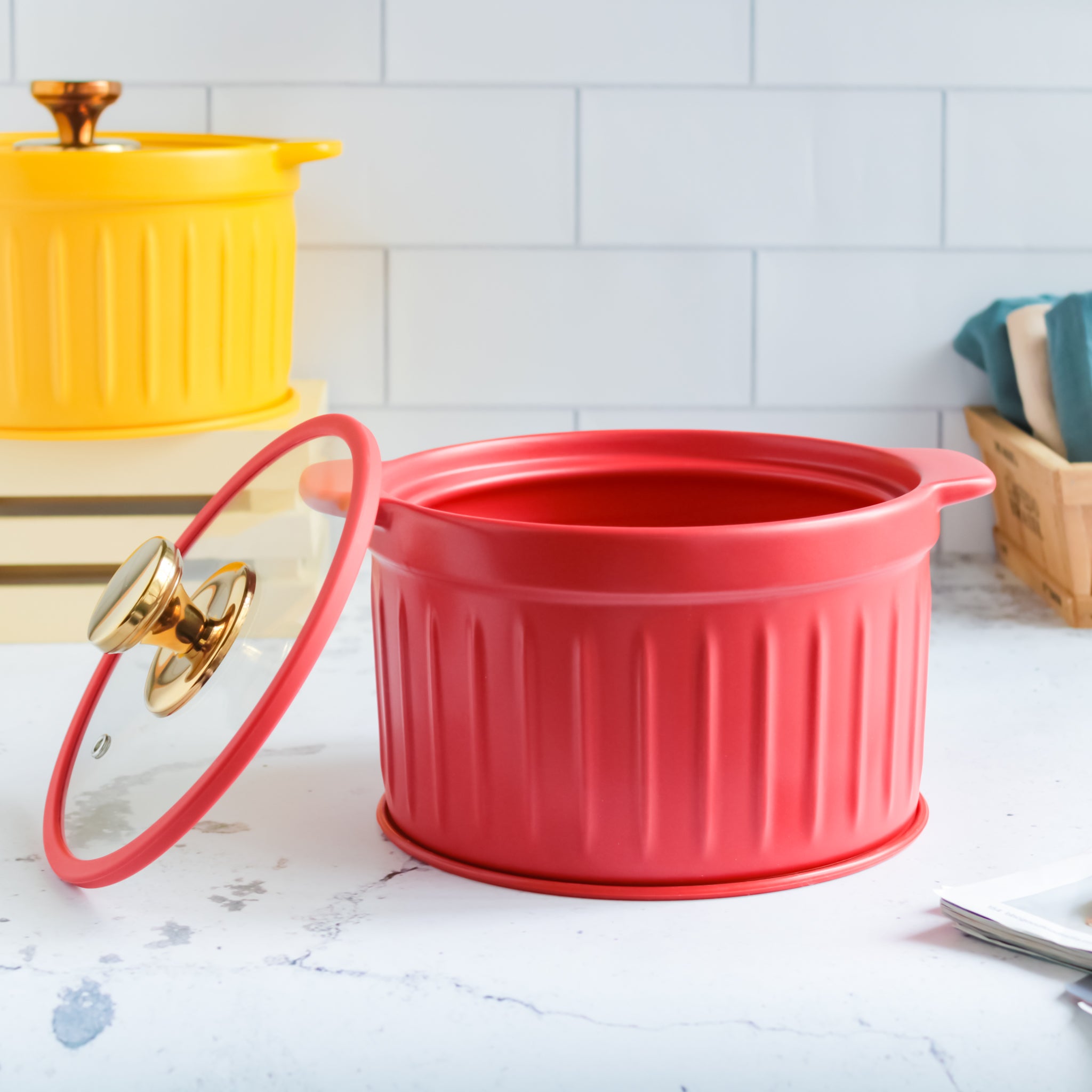 Cooking Pot with Glass Lid Red