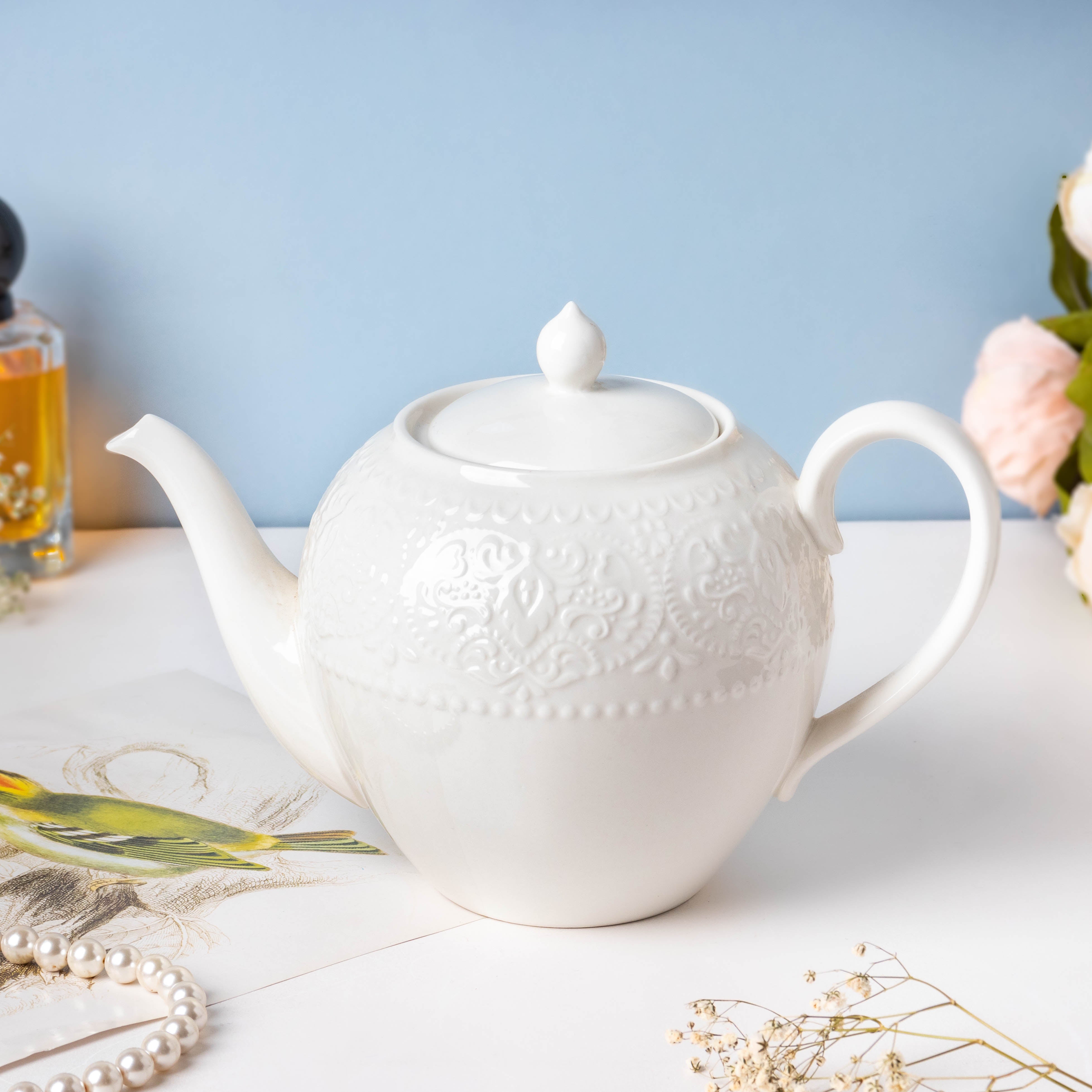 Serena White Truffle Floral Textured Teapot 1000 ml Online - Premium ...