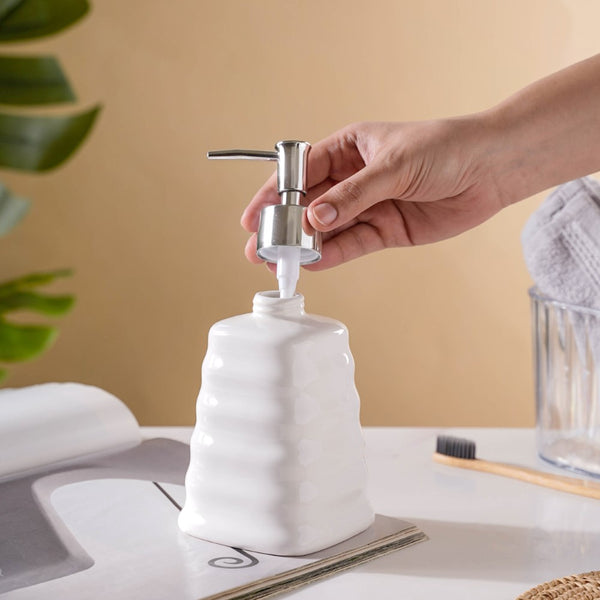 Abstract Ceramic Dispenser With Nozzle White 7 Inch