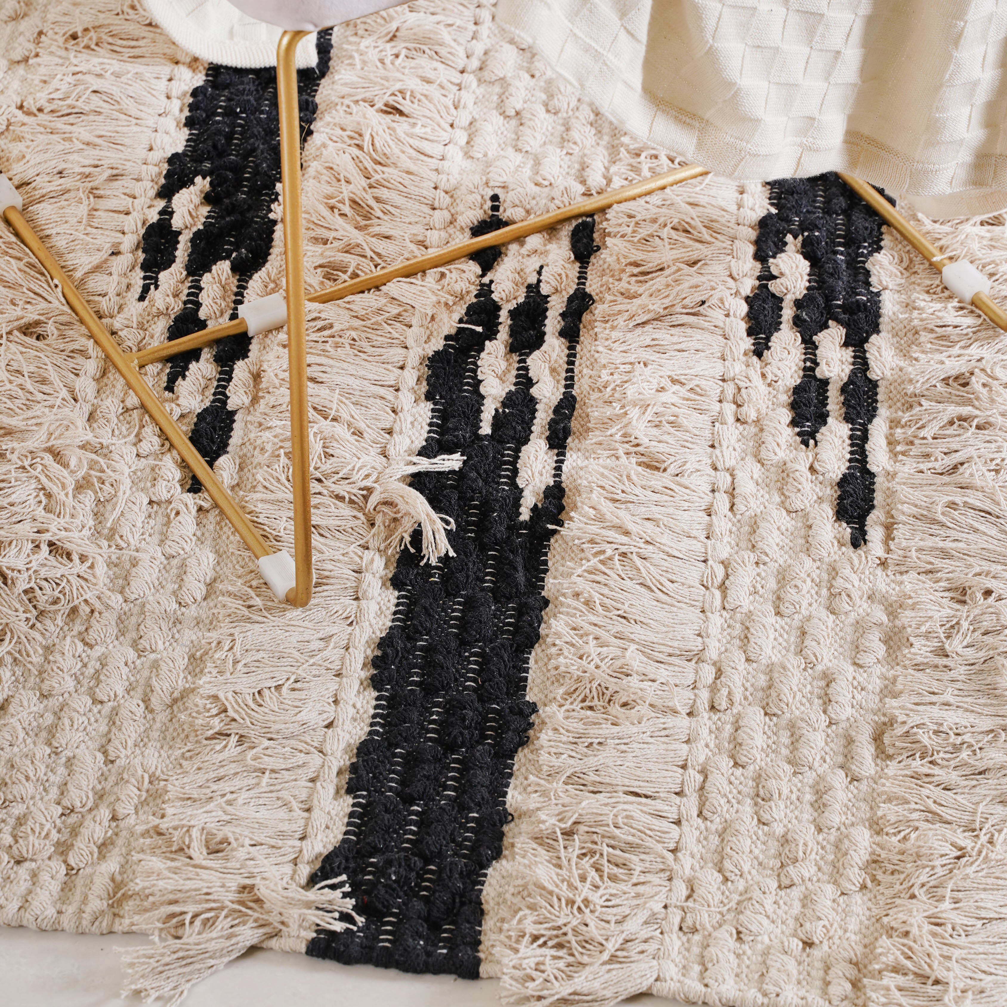 Beige and Black Living Room Rug