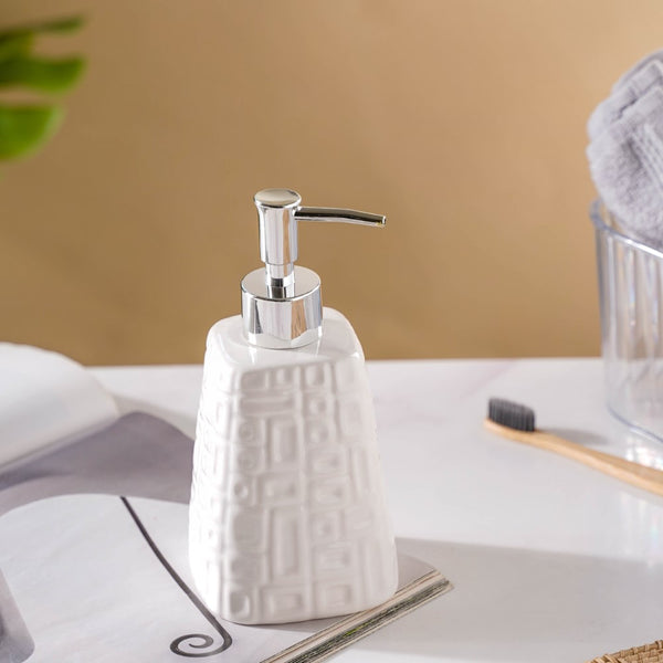 Pyramid Textured Ceramic Dispenser White 7 Inch