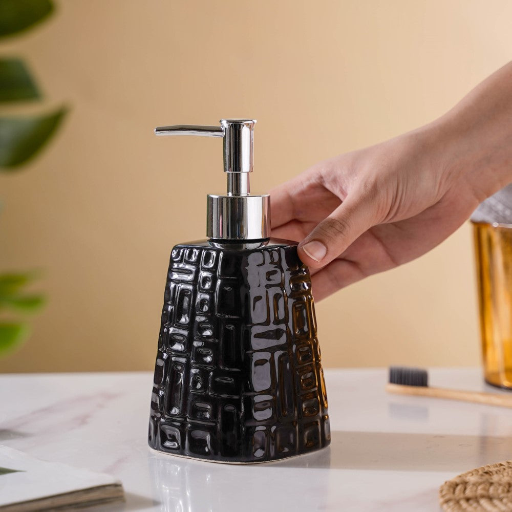 Pyramid Textured Ceramic Dispenser Black 7 Inch