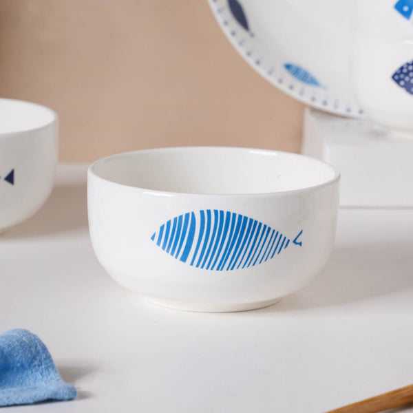 White Ceramic Crockery Set | Fish pattern | Microwave Safe