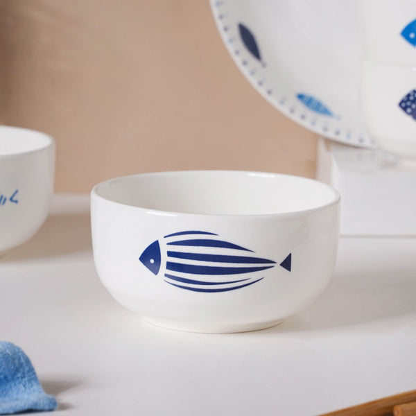 White Ceramic Crockery Set | Fish pattern | Microwave Safe