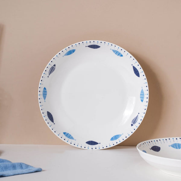 White Ceramic Crockery Set | Fish pattern | Microwave Safe
