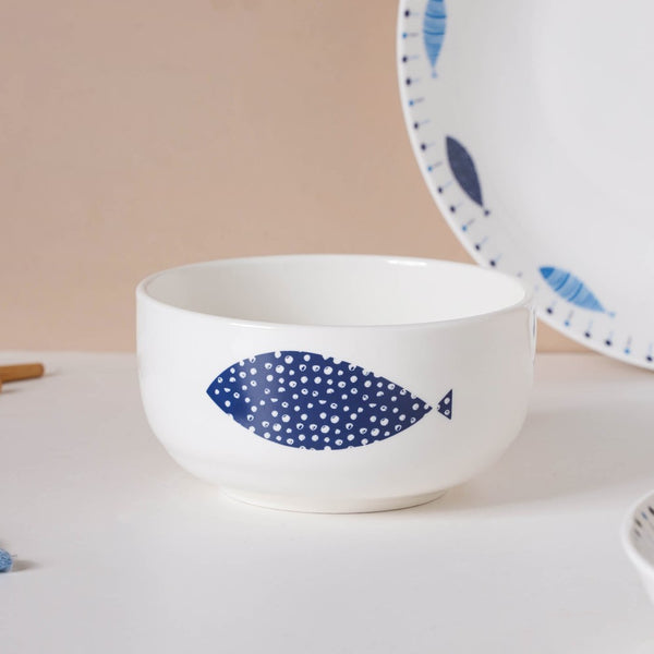 White Ceramic Crockery Set | Fish pattern | Microwave Safe