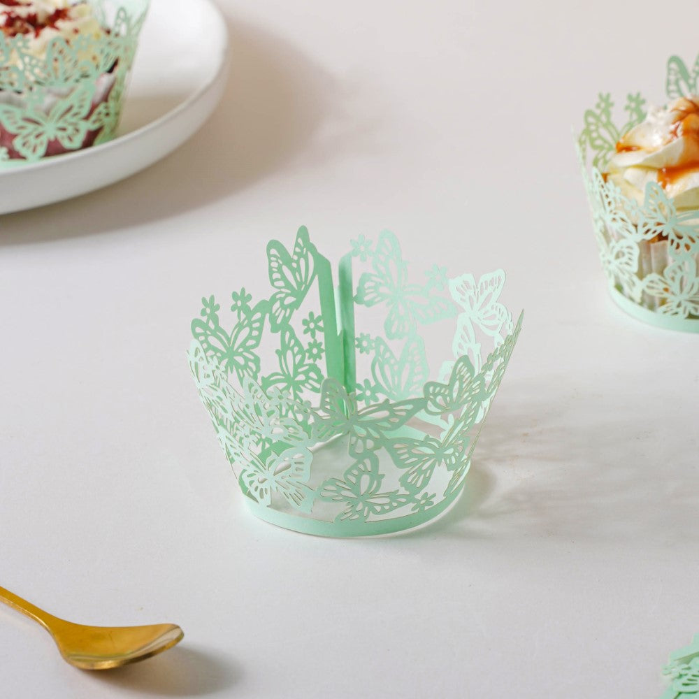 Mint Green Butterfly Lace Cupcake Wrapper Set of 20