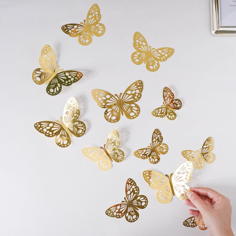 Yellow Gold Butterfly 3D Wall Stickers Set Of 12