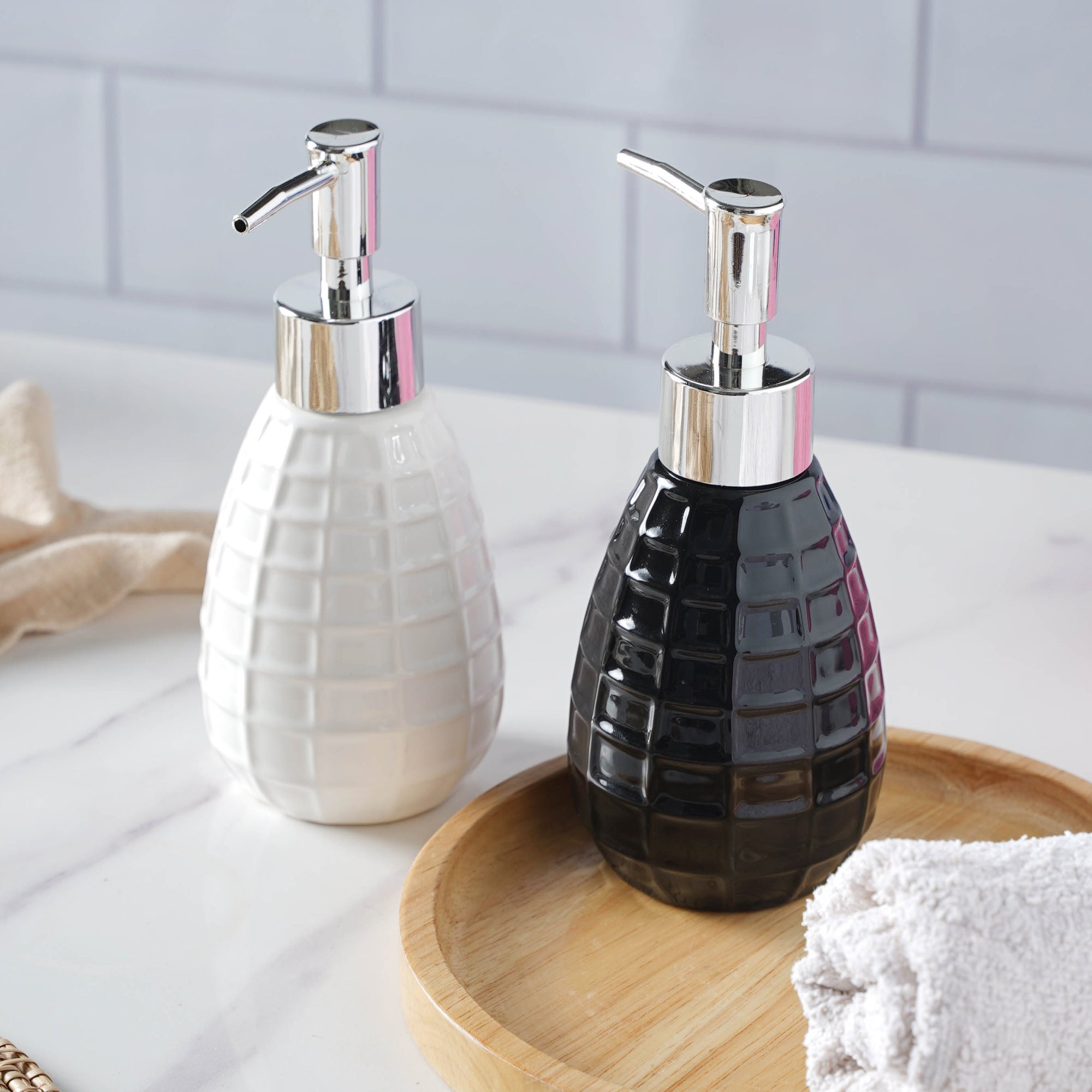 Pump Bottle in Textured Ceramic Online - Premium Dispenser | Nestasia