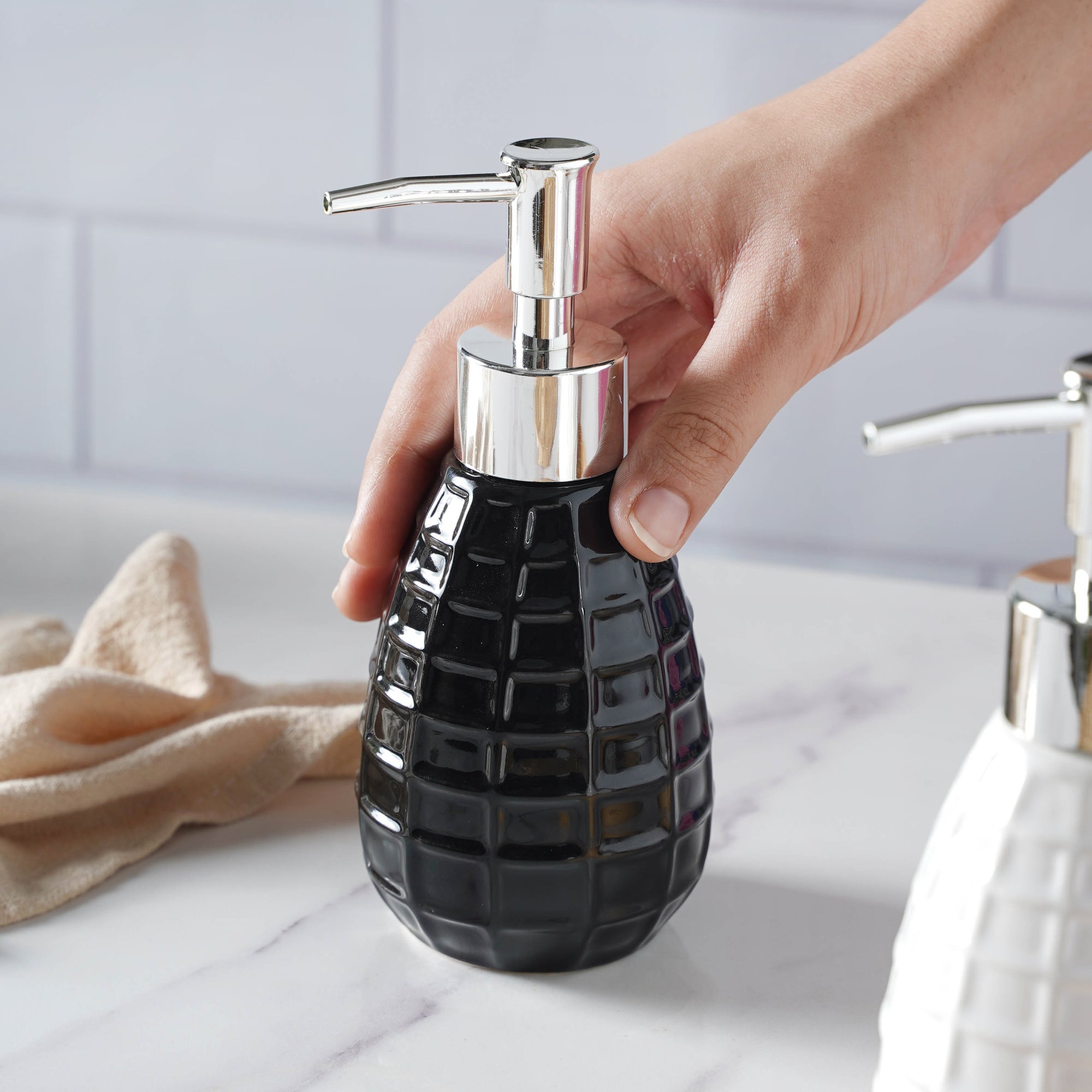 Pump Bottle in Textured Ceramic Online - Premium Dispenser | Nestasia