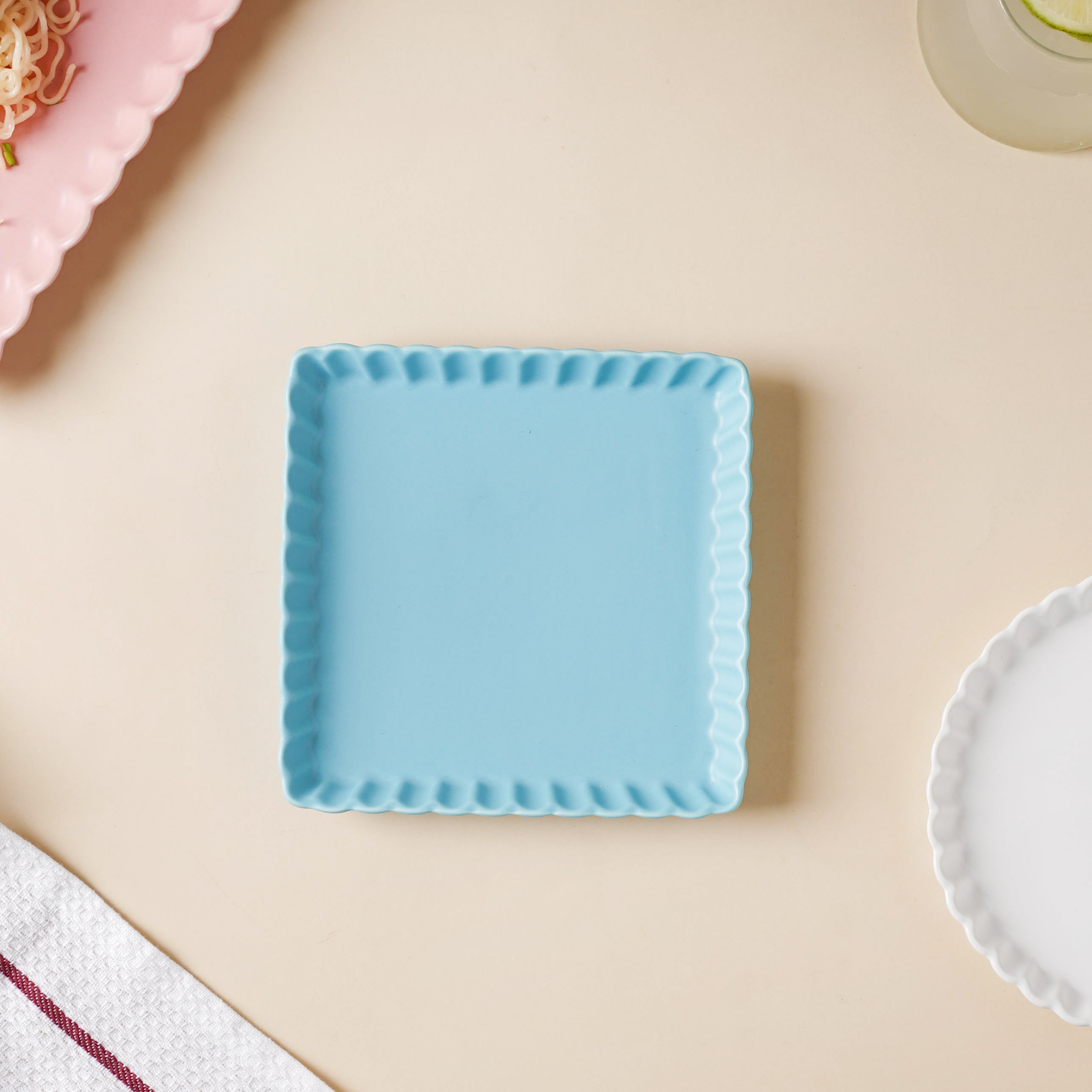 Blue Muffin Square Snack Dish 6 Inch