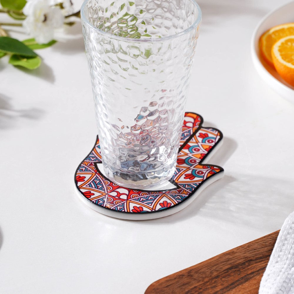 Red Healing Hamsa Hand Coaster