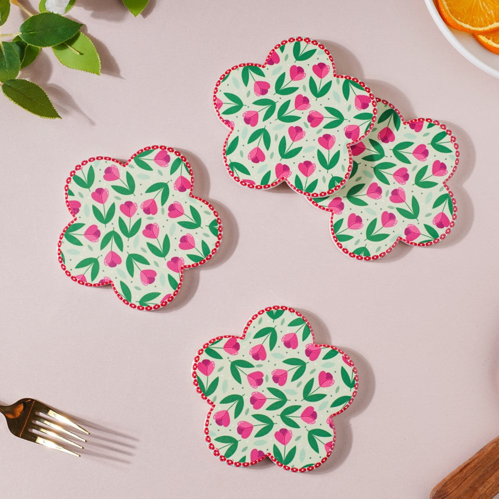 Flower Ceramic Coaster Set Of 4 Online - Premium Coaster | Nestasia