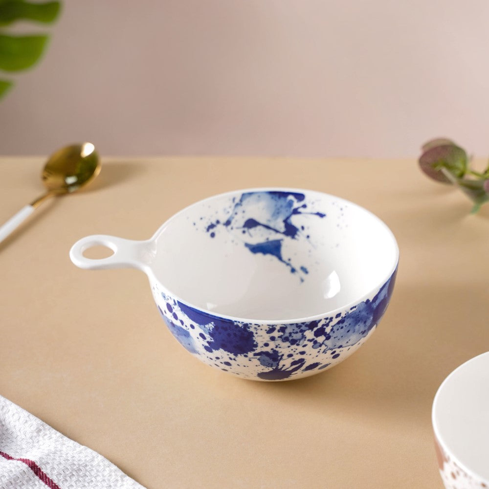 Splash Patterned Ceramic Bowl With Handle Blue