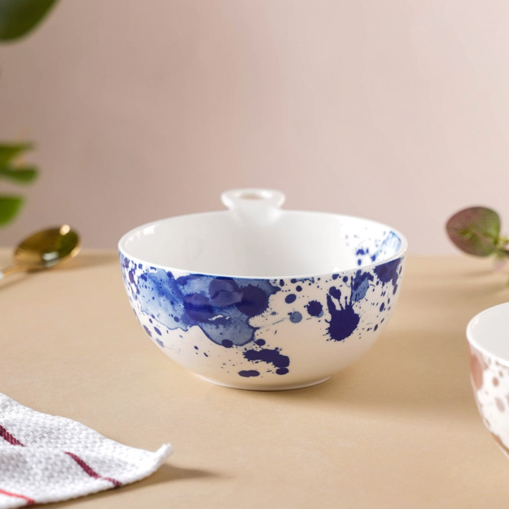 Splash Patterned Ceramic Bowl With Handle Blue