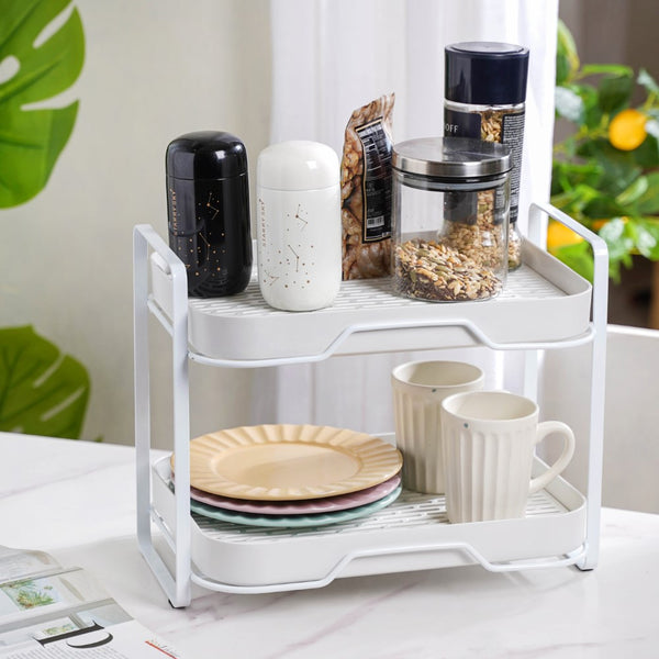 Double Decker Metal Organiser Rack White