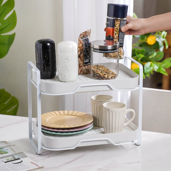 Double Decker Metal Organiser Rack White