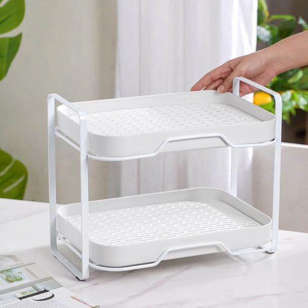 Double Decker Metal Organiser Rack White