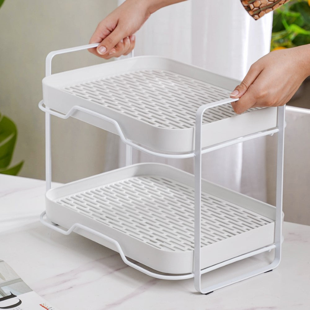 Double Decker Metal Organiser Rack White