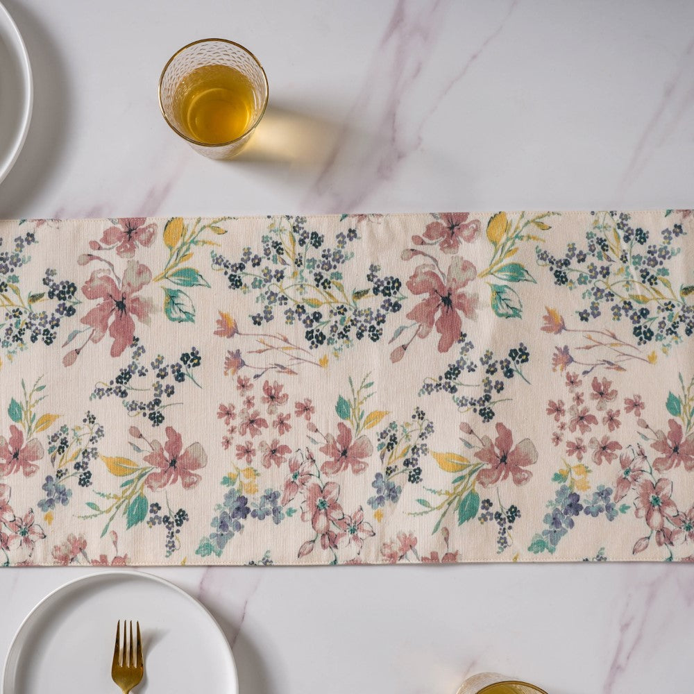 Vintage Florals Cotton Printed Table Runner For 6 Seater