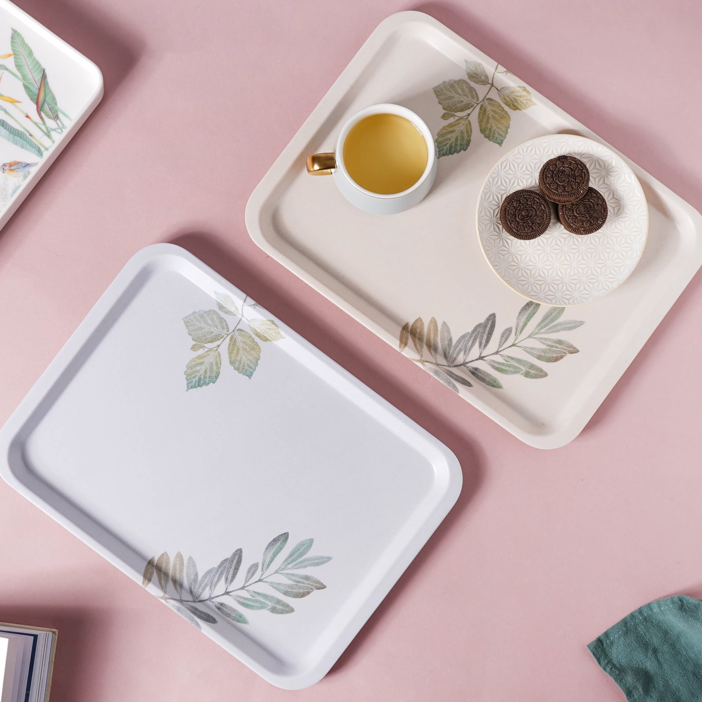 Large Rectangular Tray With Leaves