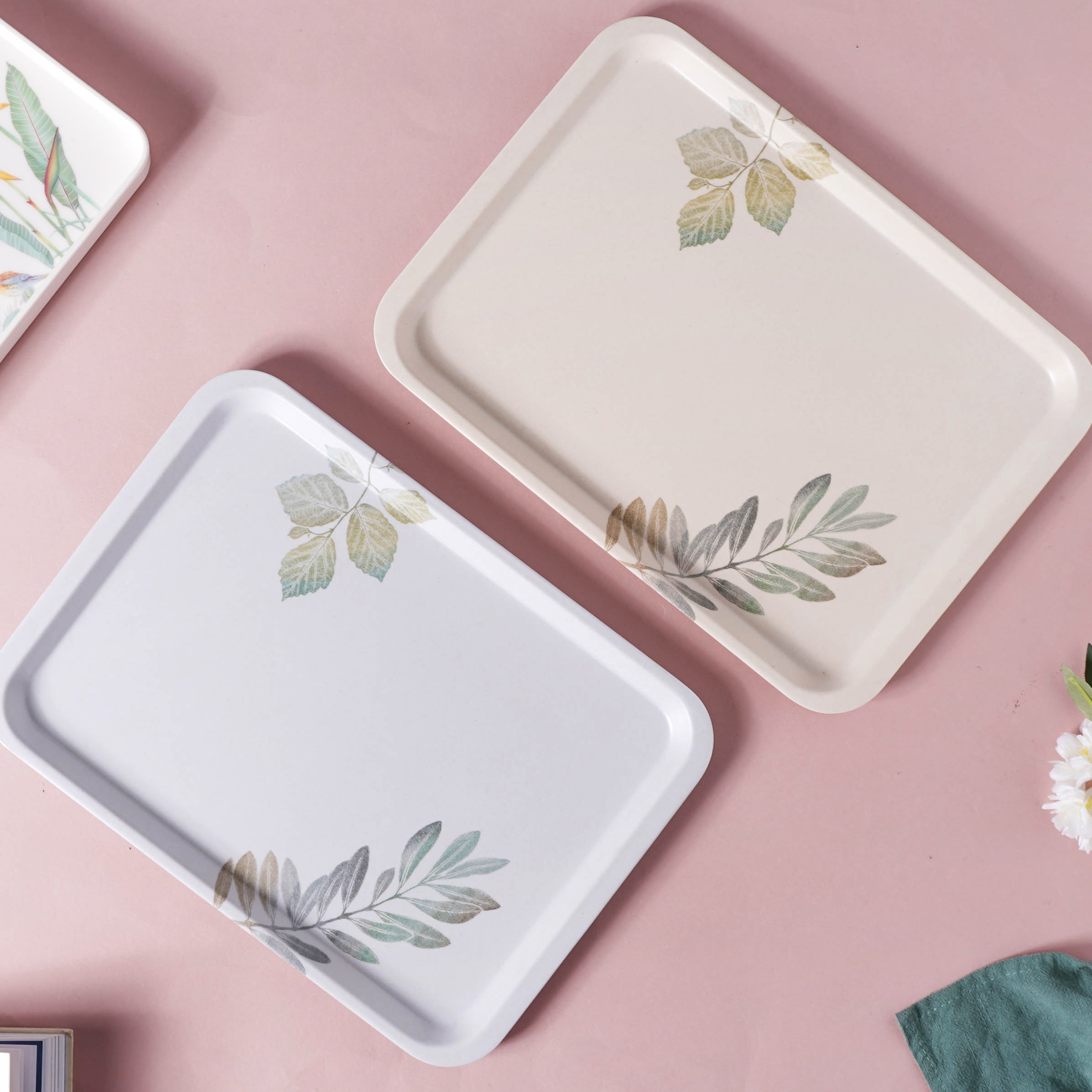 Large Rectangular Tray With Leaves