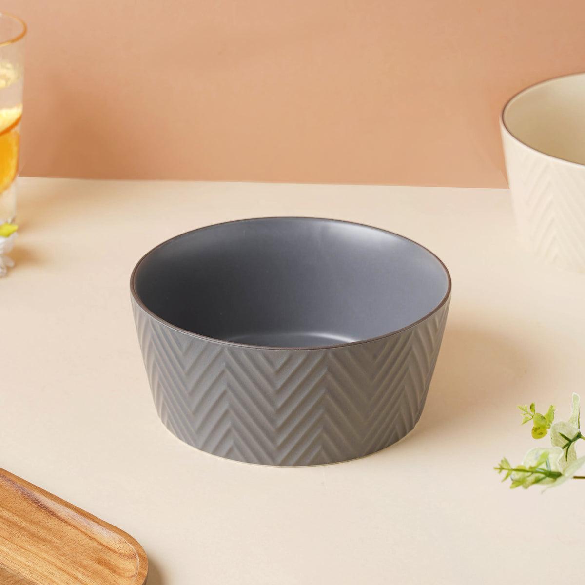 Asphalt Grey Textured Serving Bowl