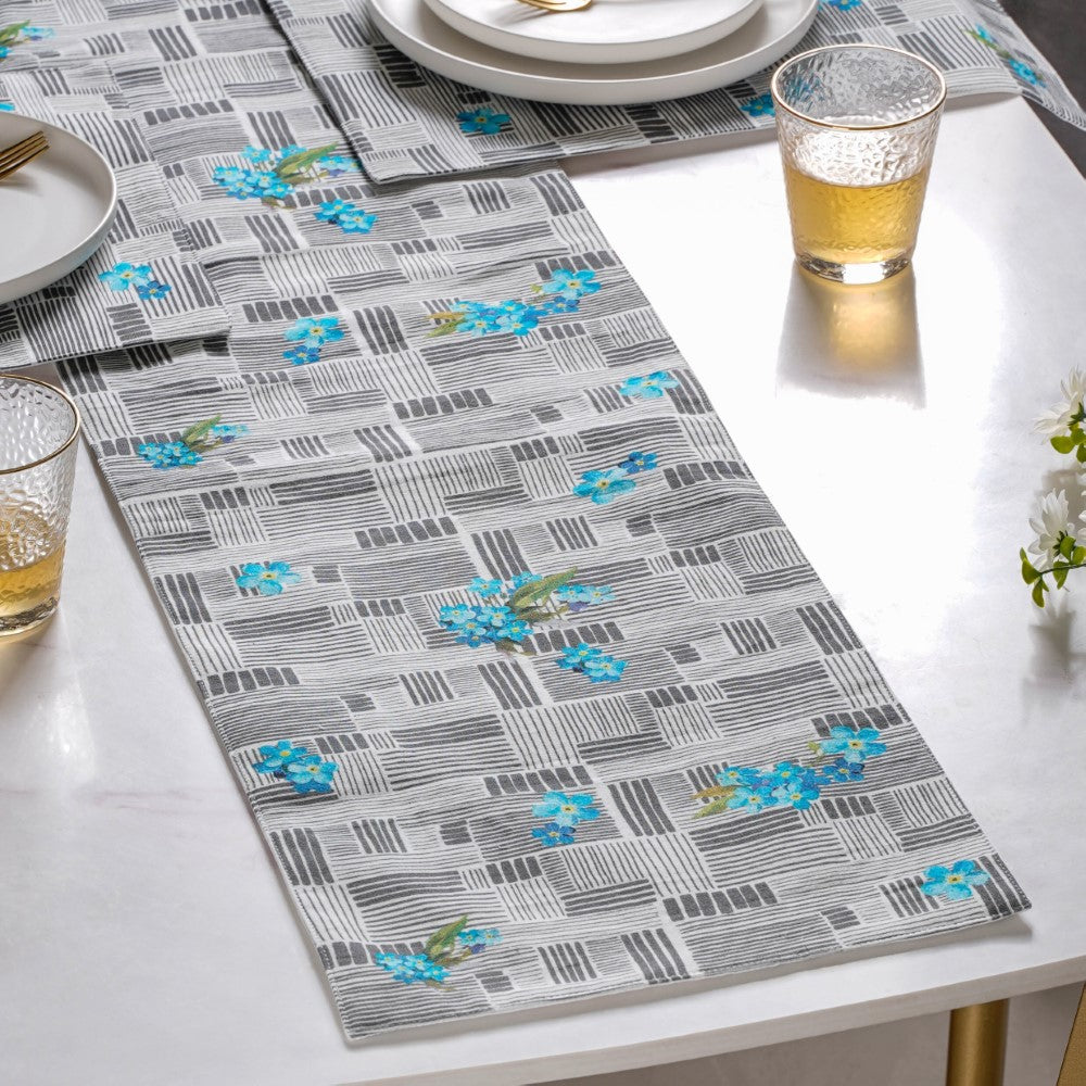 Bluebell Dining Cotton Printed Table Runner Grey For 6 Seater Online ...