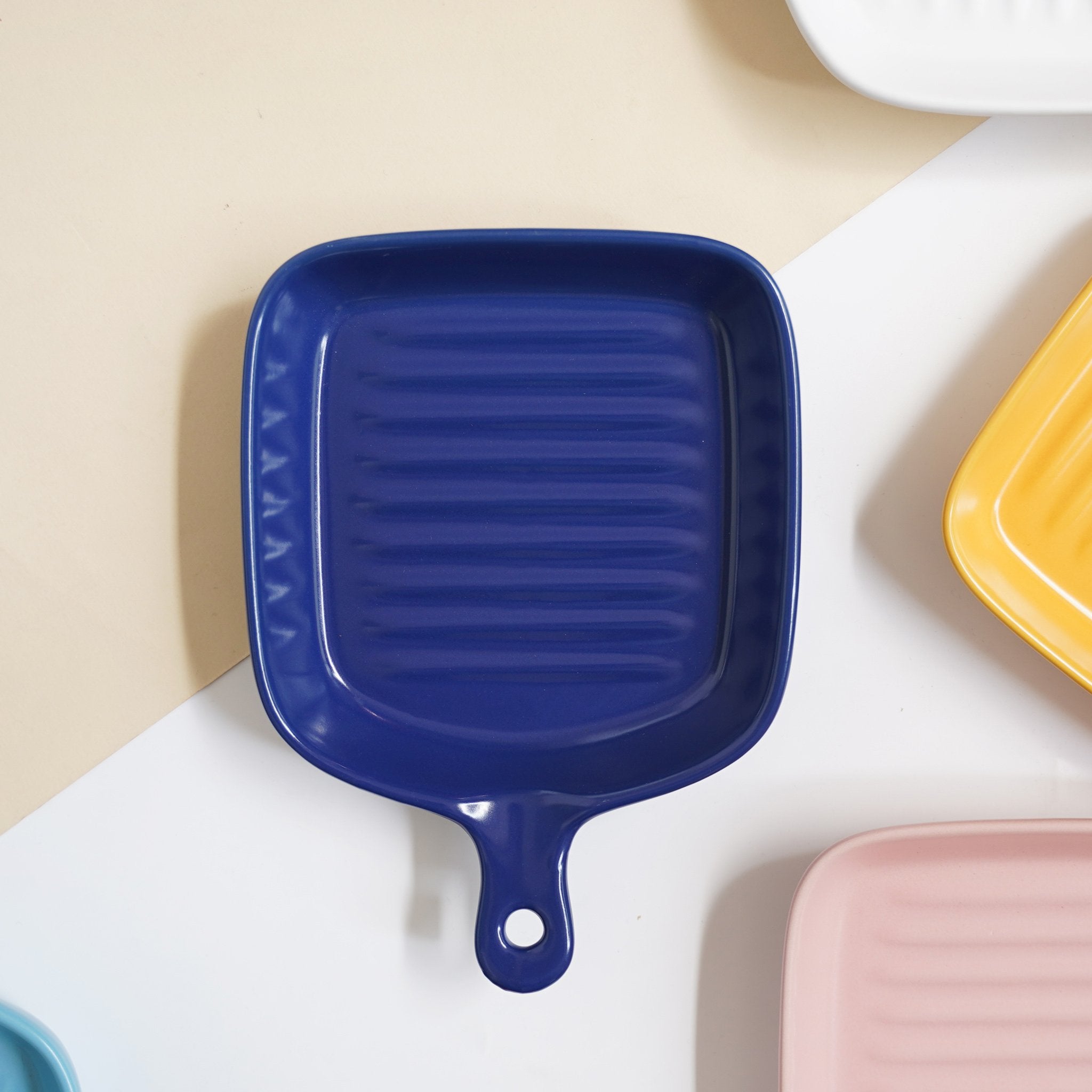 Dark Blue Ceramic Grill Plate Online - Premium Platter | Nestasia