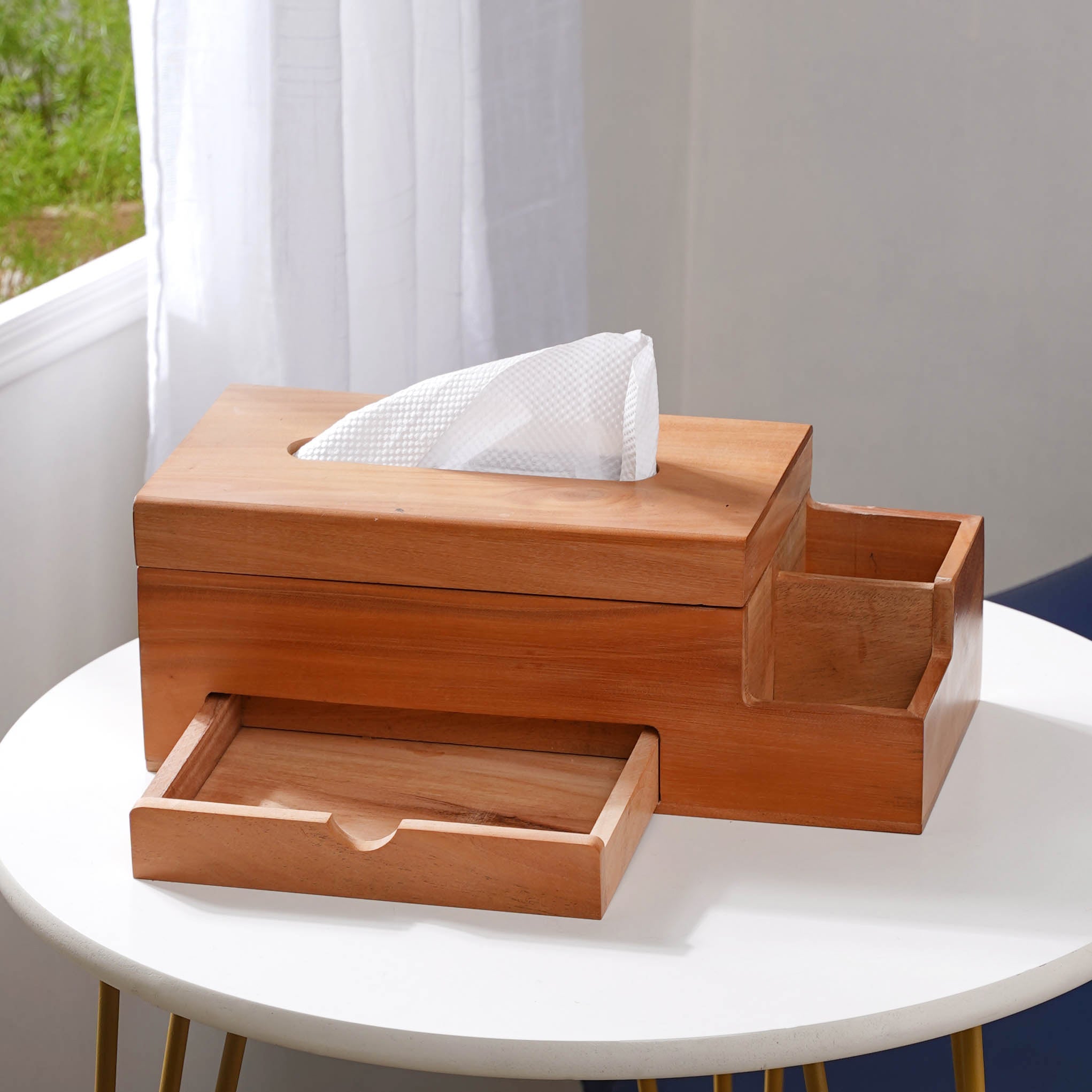 Wooden Tissue Box And 3 Shelf Desk Organiser Online - Premium Tissue ...