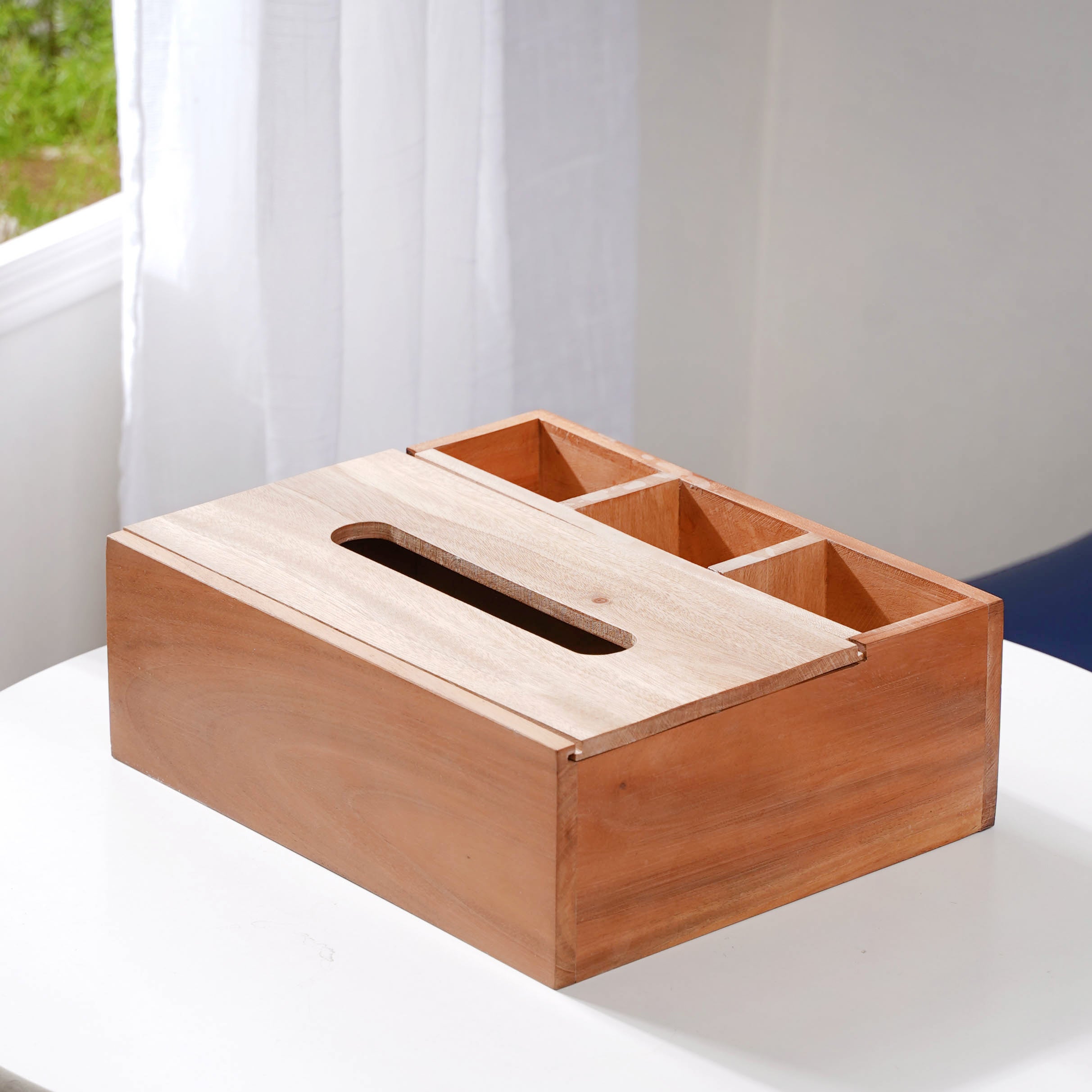 Wooden Tissue Box And Organiser