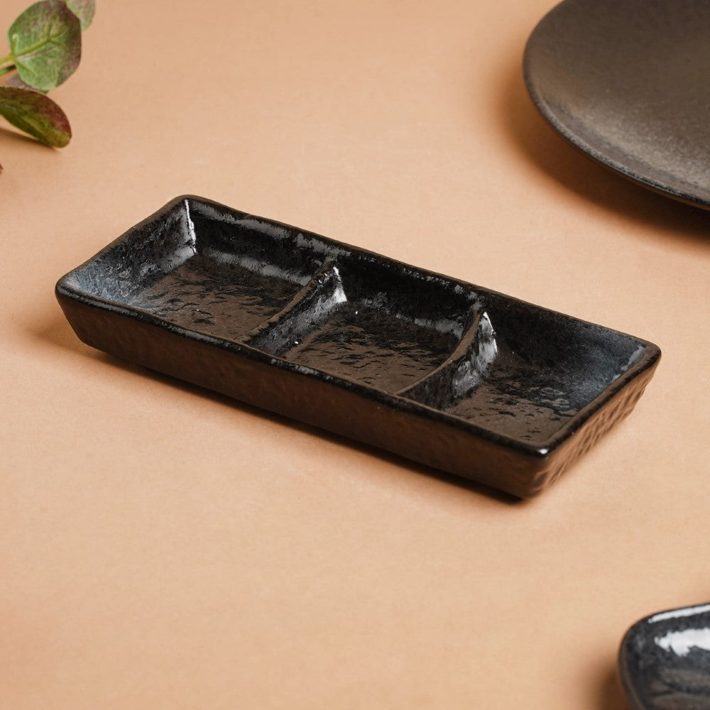 Onyx Finish Stoneware 3 Section Dip Plate Online - Premium Dip Bowl ...