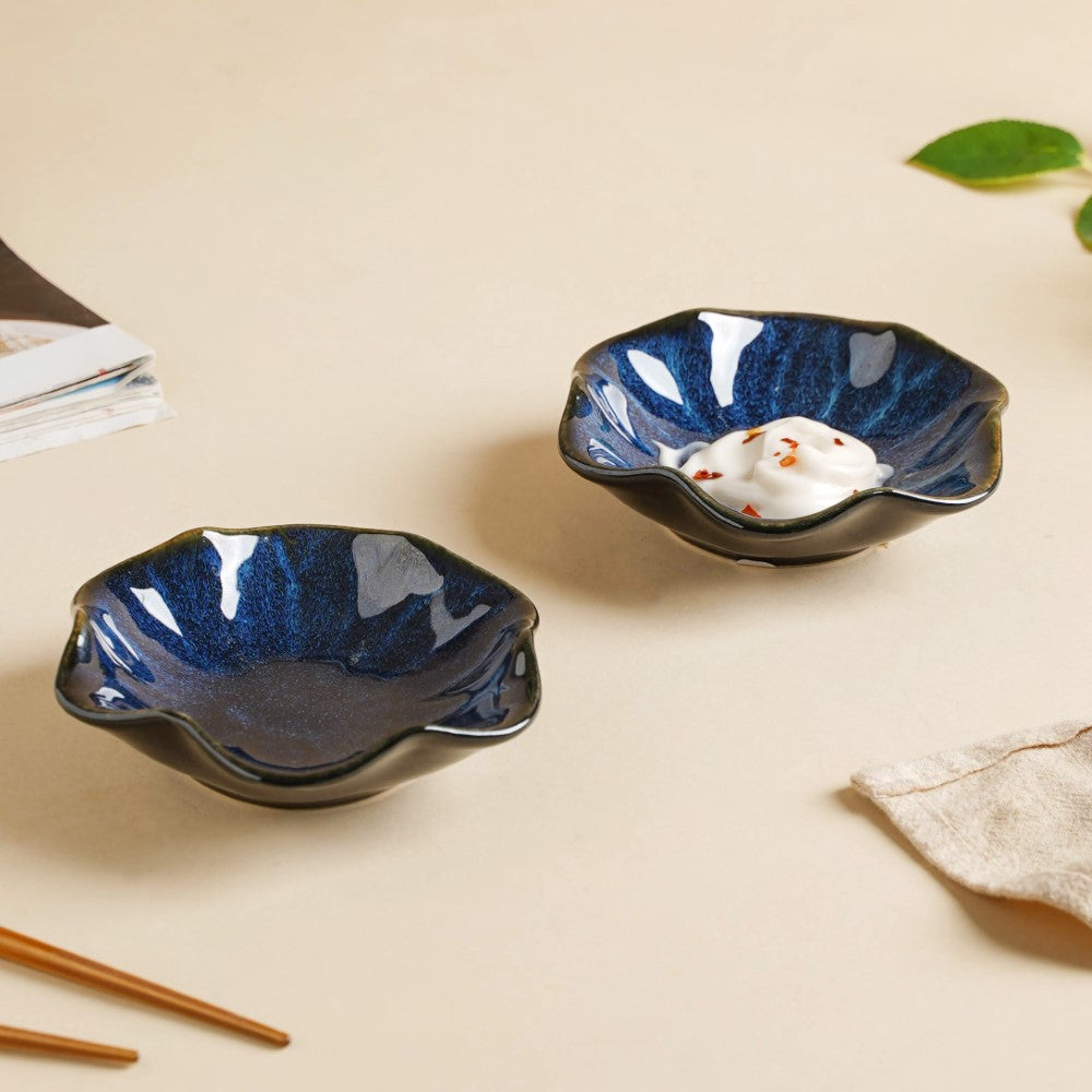 Sapphire Wavy Ceramic Dip Bowl Blue Set Of 2 Online - Premium Dip Bowl ...