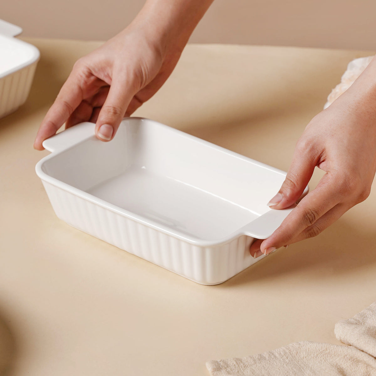 Serena Lily White Ceramic Ribbed Baking Plate Small