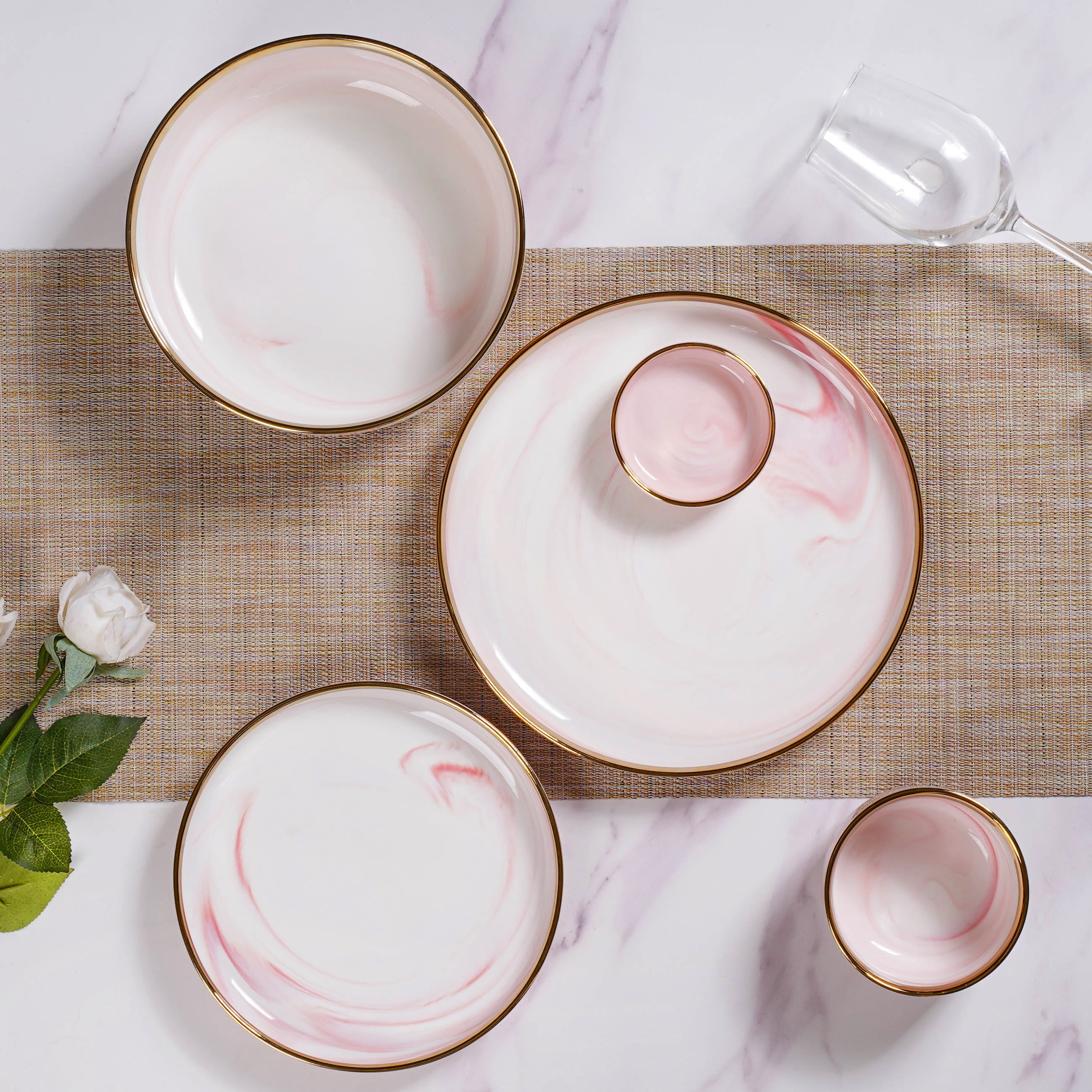 Pink Marble 26 Piece Dinnerware For 6
