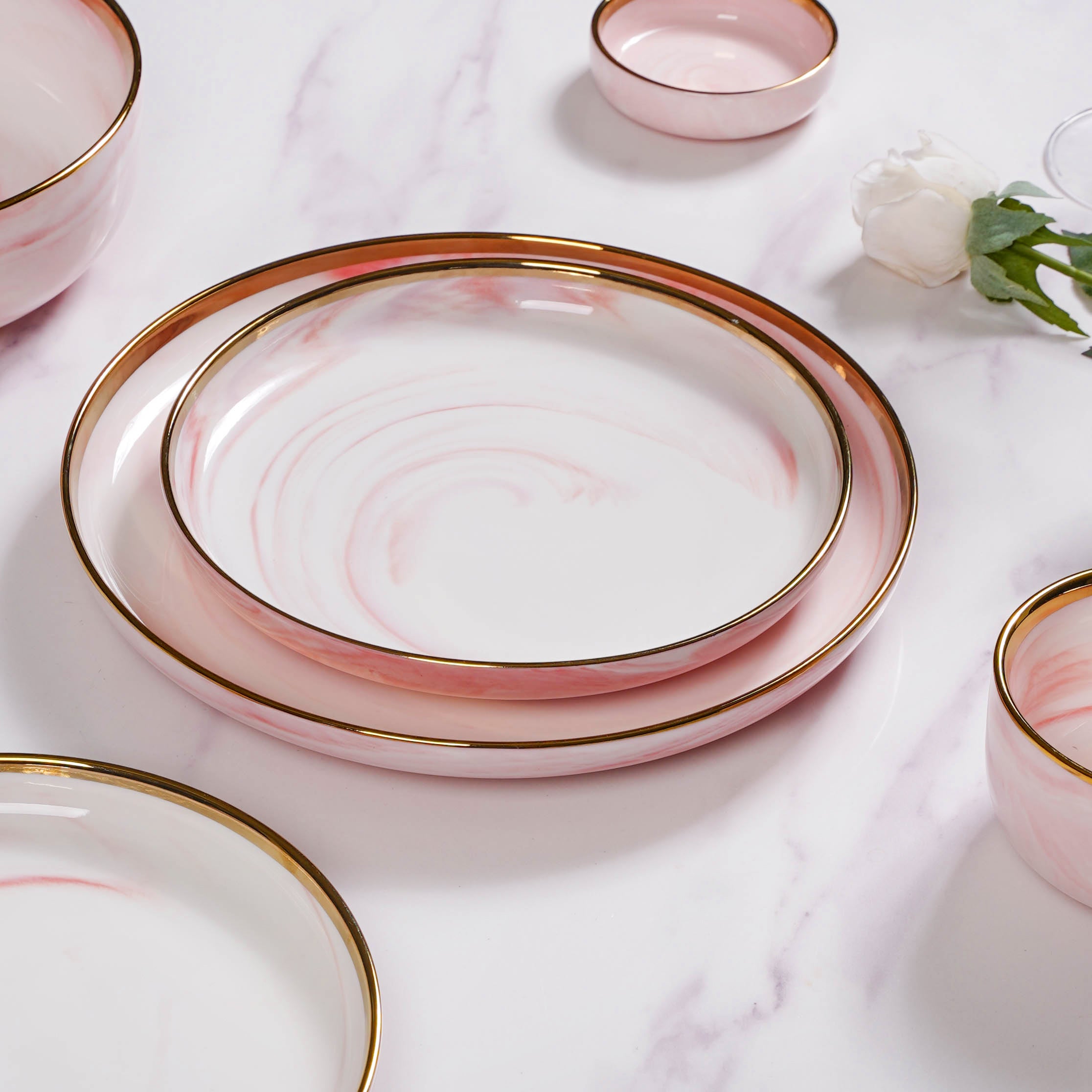 Pink Marble 26 Piece Dinnerware For 6