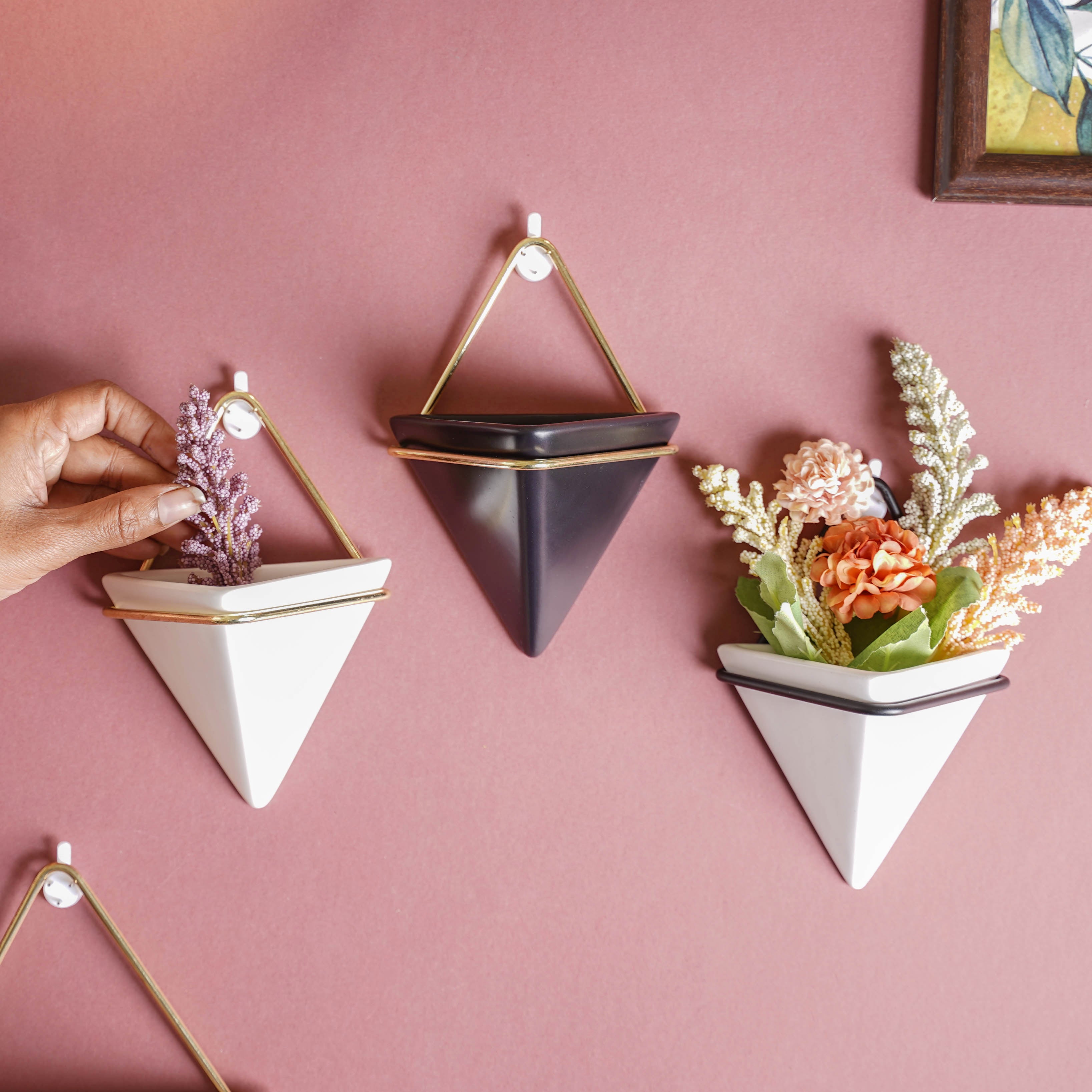 Triangular Ceramic Wall Planter Small