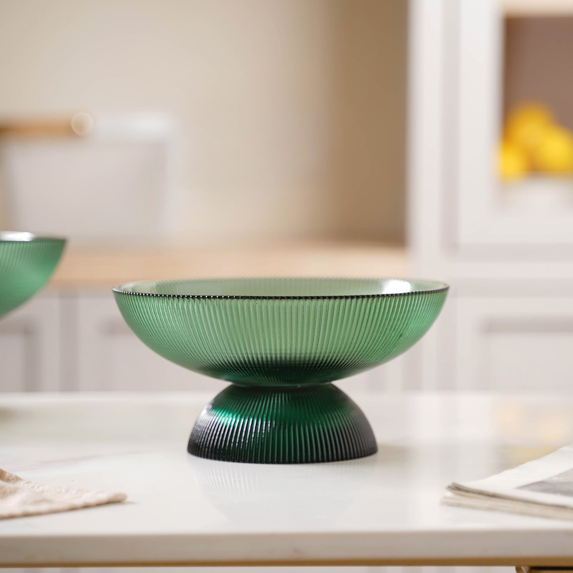 Ribbed Emerald Fruit Bowl Small Online - Premium Serving Bowl | Nestasia