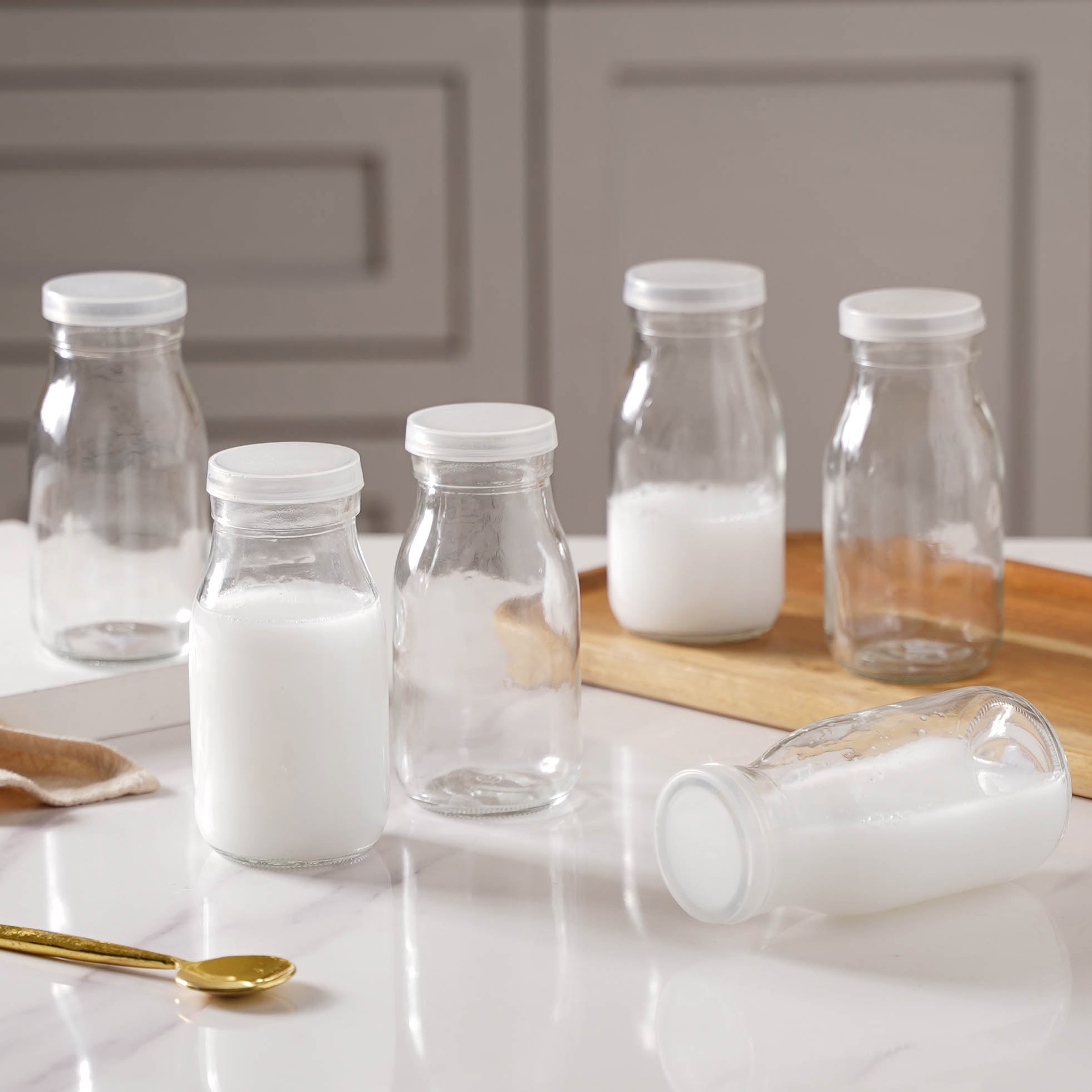 Milk Glass Bottle with Lid Set of 6 Online - Premium Water Bottle ...