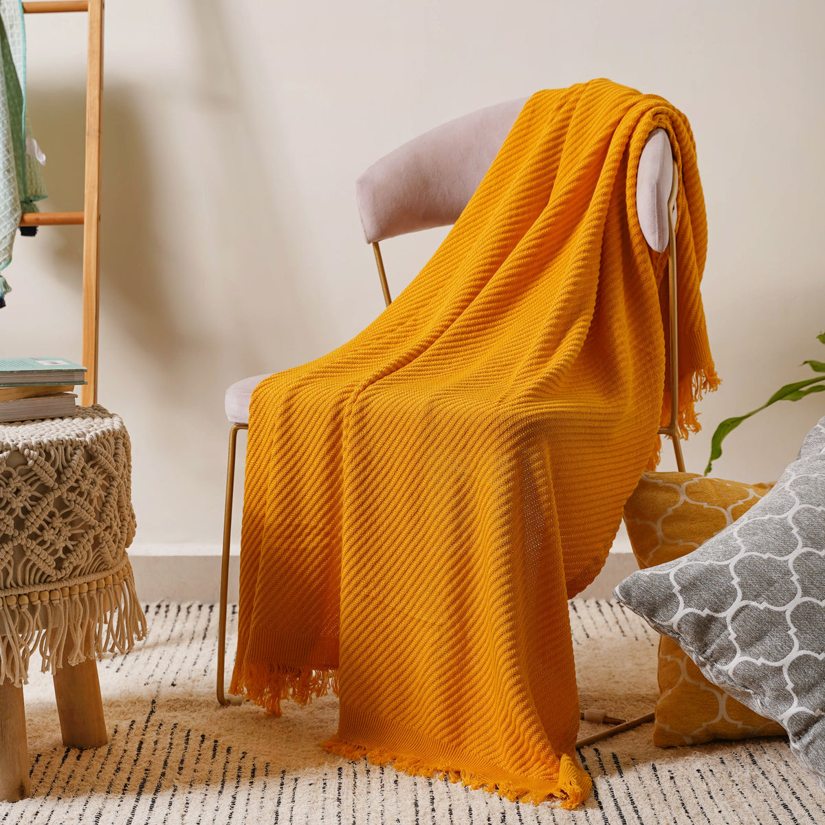Fringed Mustard Throw