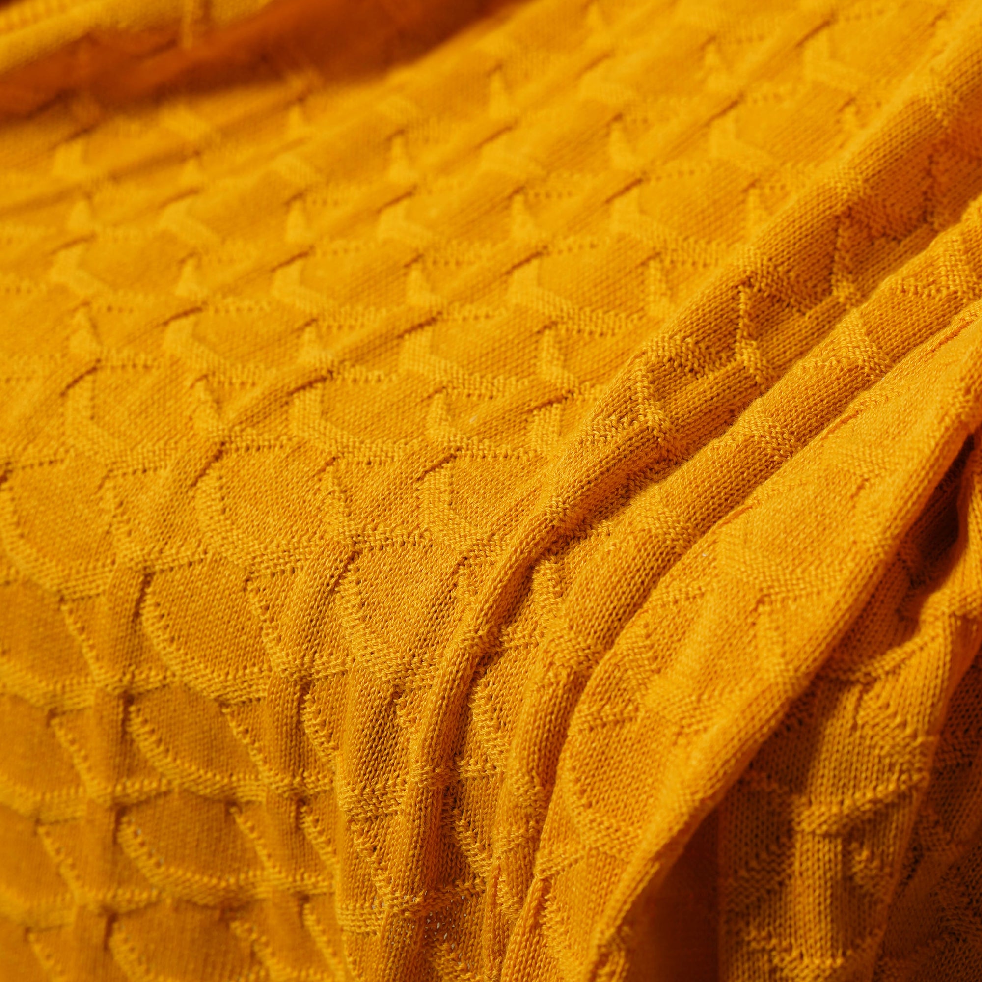 Mustard Scallop Knitted Throw Online - Premium Throw Blanket | Nestasia