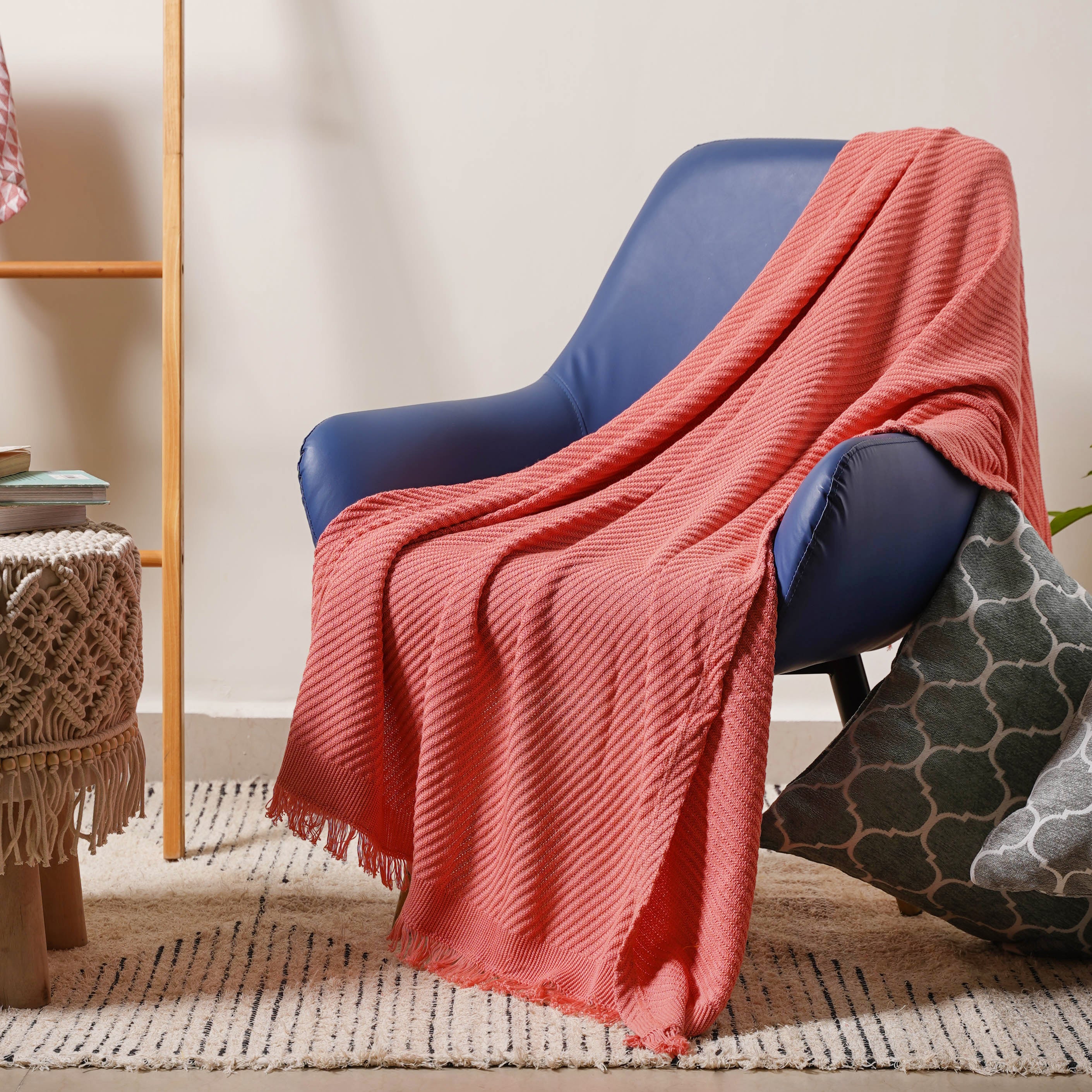 Striped Salmon Pink Throw Online - Premium Throw Blanket | Nestasia