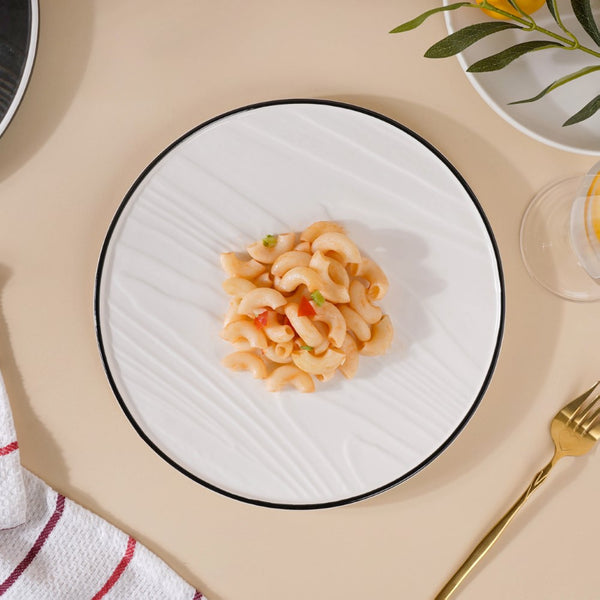 Ceramic Wooden Texture Round Platter White 9.5 Inch