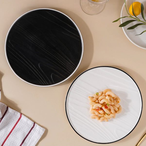 Ceramic Wooden Texture Round Platter White 9.5 Inch