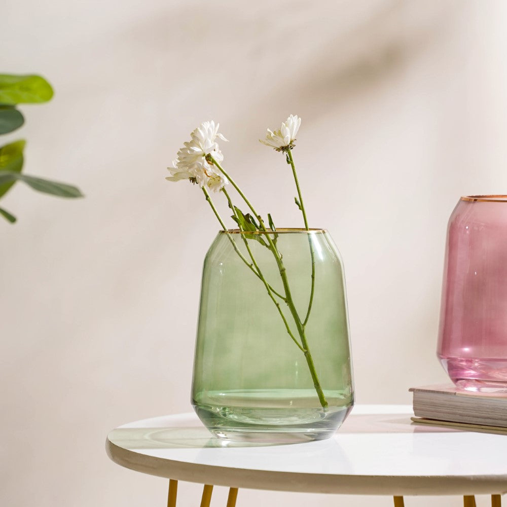 Clear Glass Gold Detailed Vase Green 7 Inch Online - Premium Vase ...