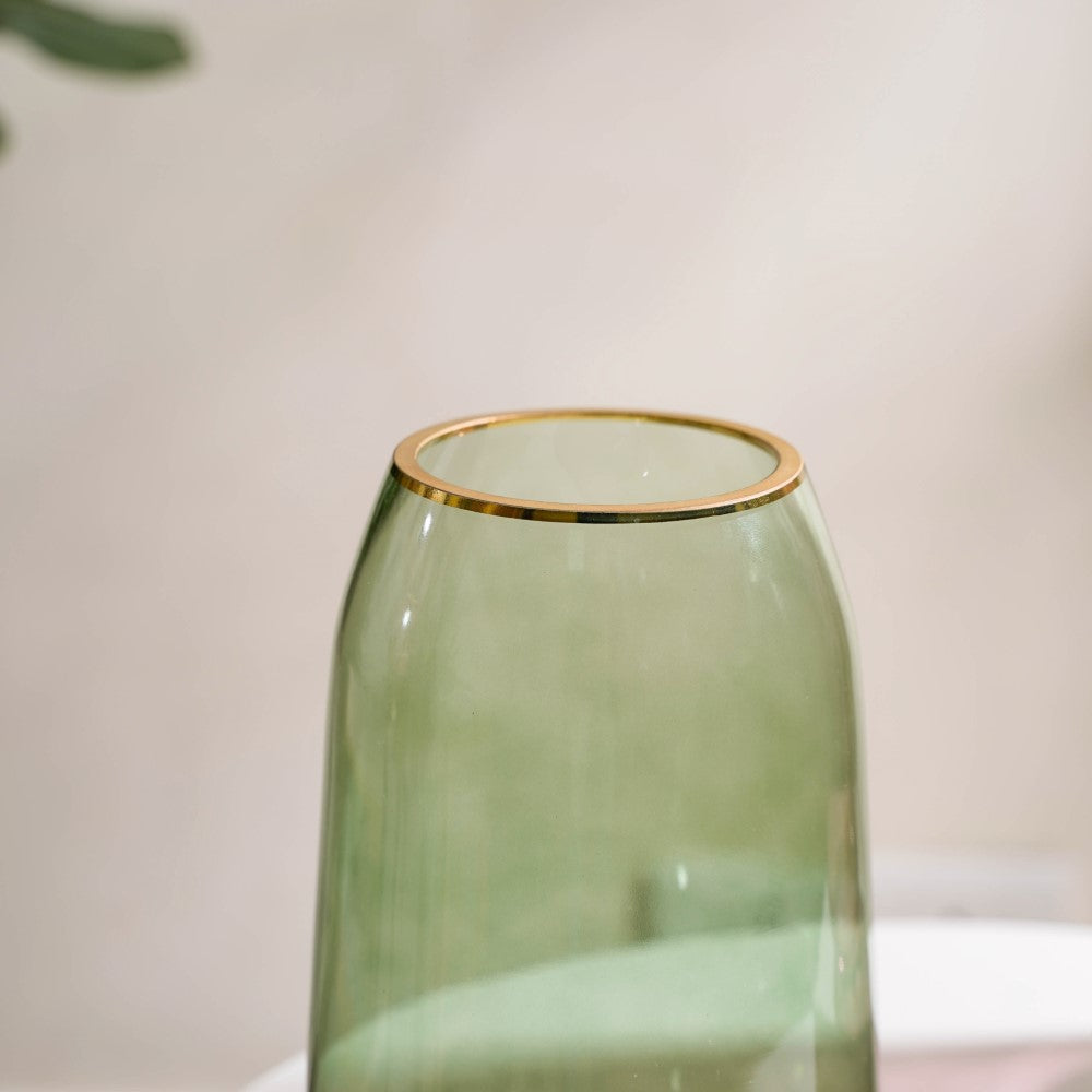 Clear Glass Gold Detailed Vase Green 9 Inch