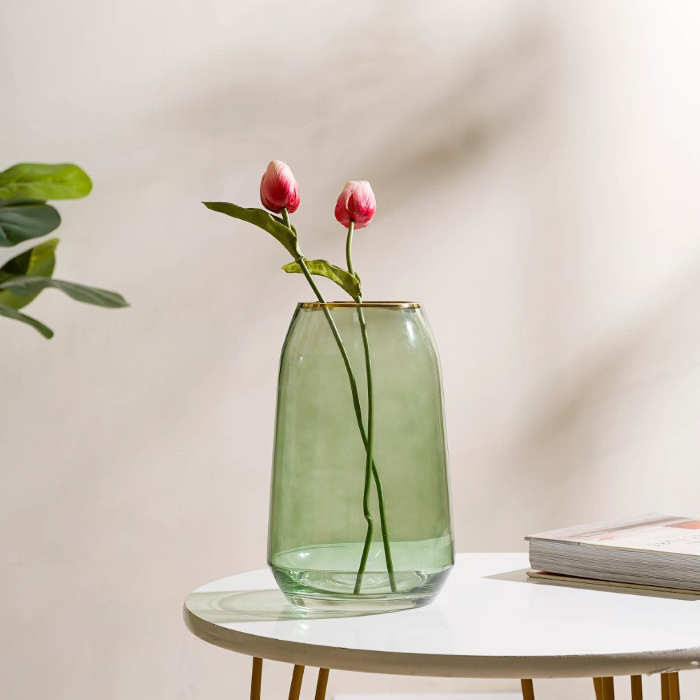 Clear Glass Gold Detailed Vase Green 9 Inch Online - Premium Vase ...