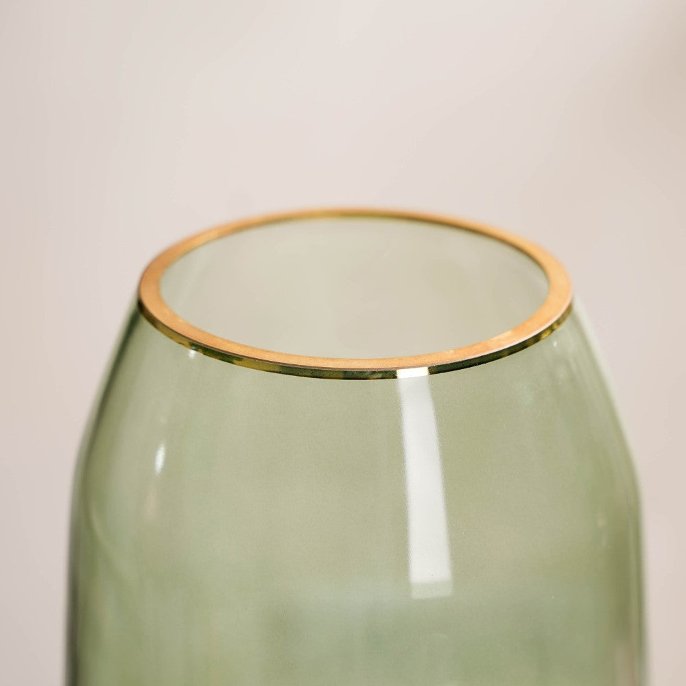 Clear Glass Gold Detailed Vase Green 11 Inch