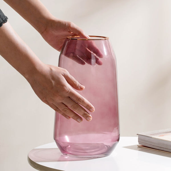 Clear Glass Gold Detailed Vase Purple 11 Inch